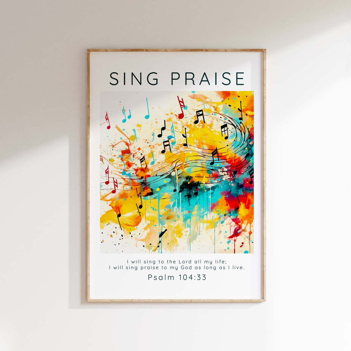 Sing Praise Musical Theme Scripture Print, Psalm 104:33 Wall Art, Musi ...
