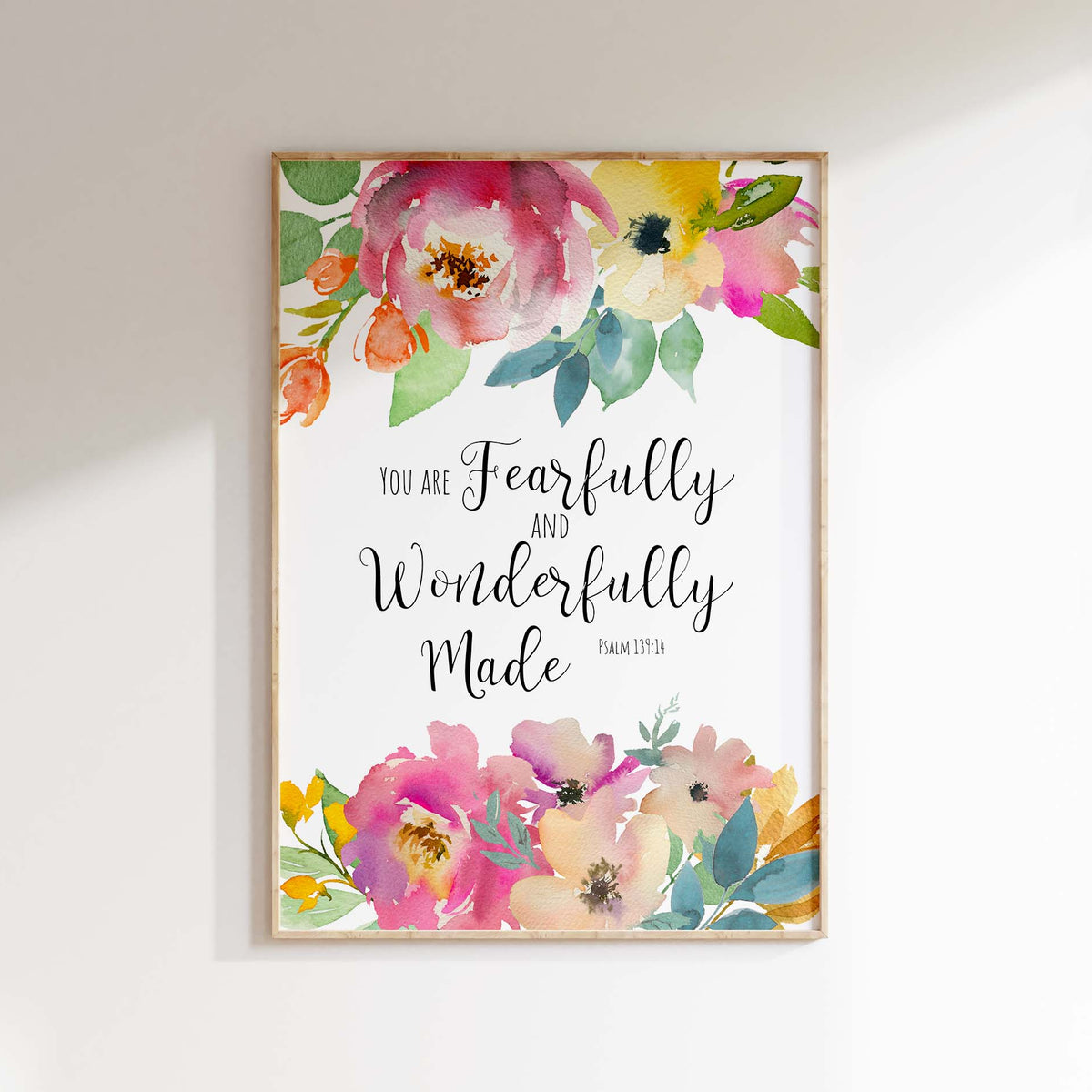 You Are Fearfully And Wonderfully Made Floral Bible Verse Print, Psalm ...