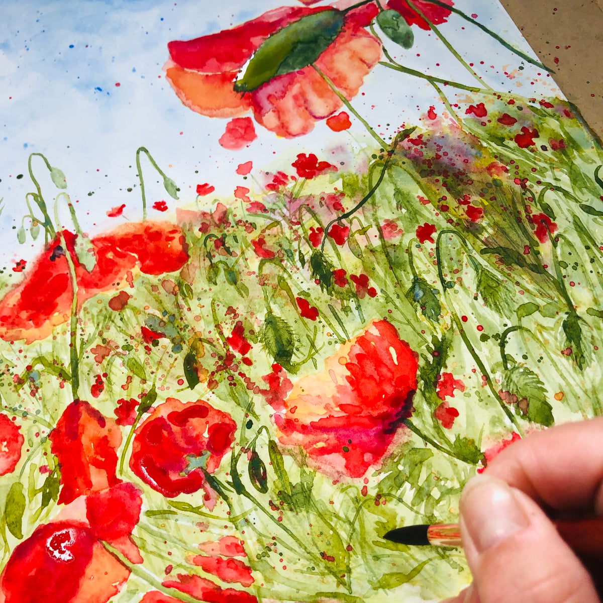 Poppy Field Painting, Poppy Field Watercolor, Painting Poppies in Wate ...