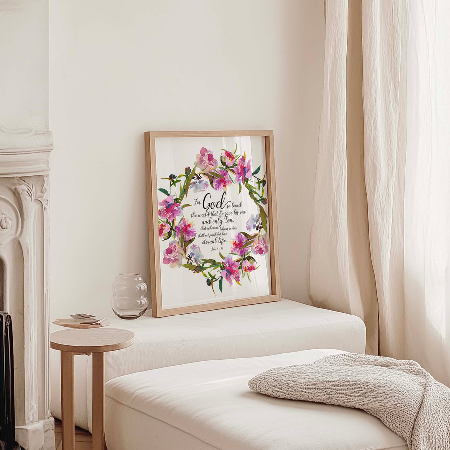 For God So Loved The World Bible Verse Wall Art, John 3 16 Christian S ...