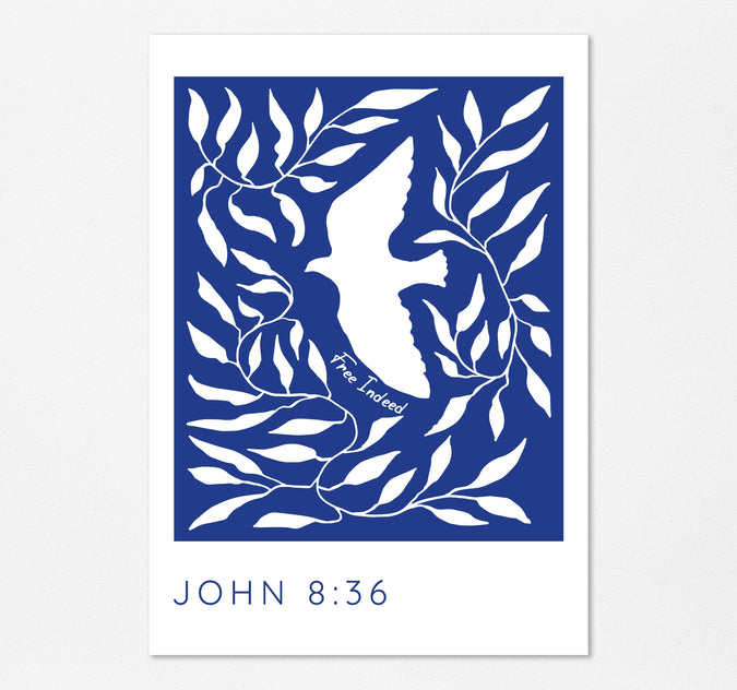 Free Indeed John 8 36 Christian Wall Art, Dove And Leaves Minimalist B ...