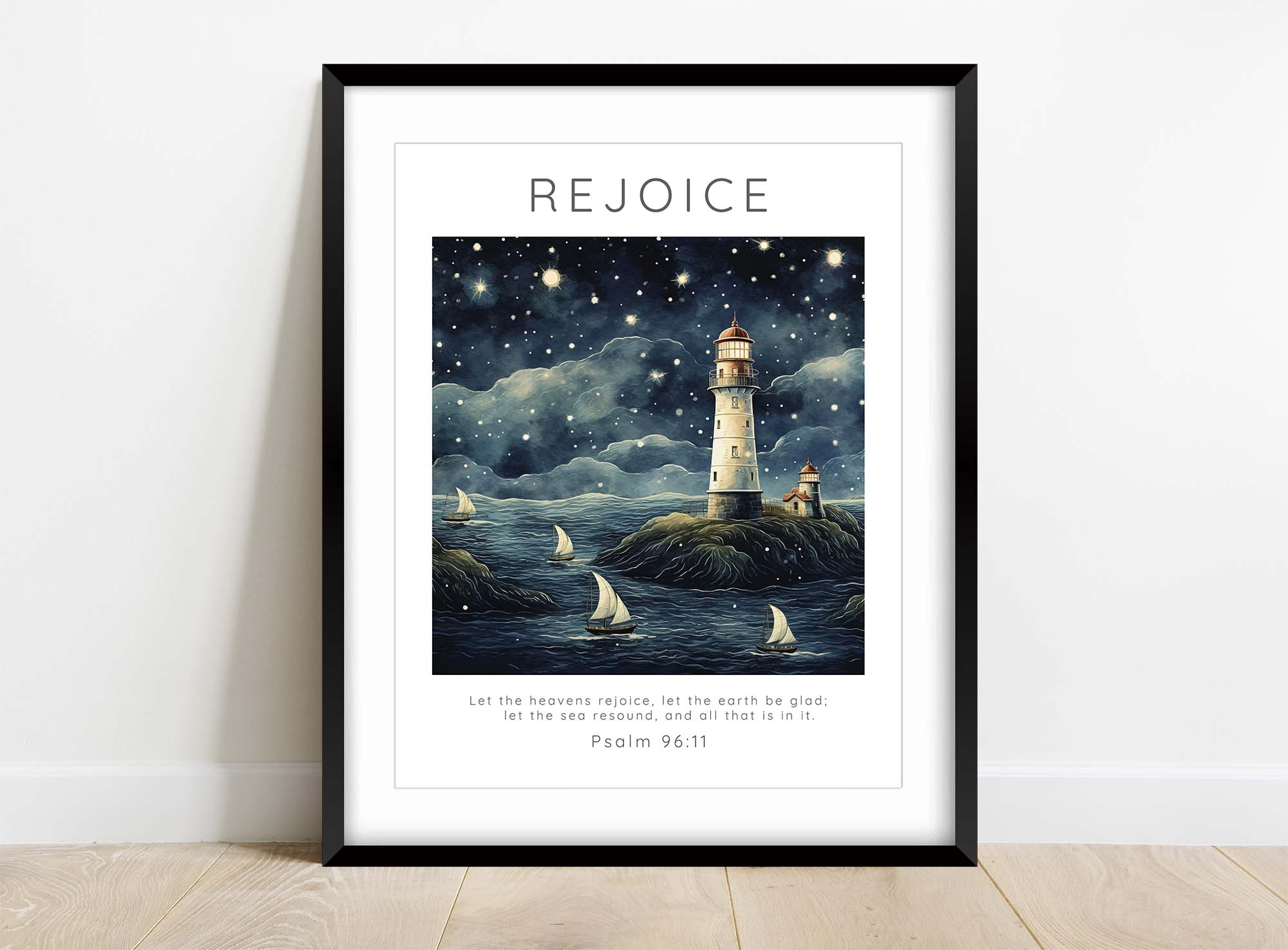 Let the Heavens Rejoice Lighthouse Scripture Print, Psalm 96 Poster ...