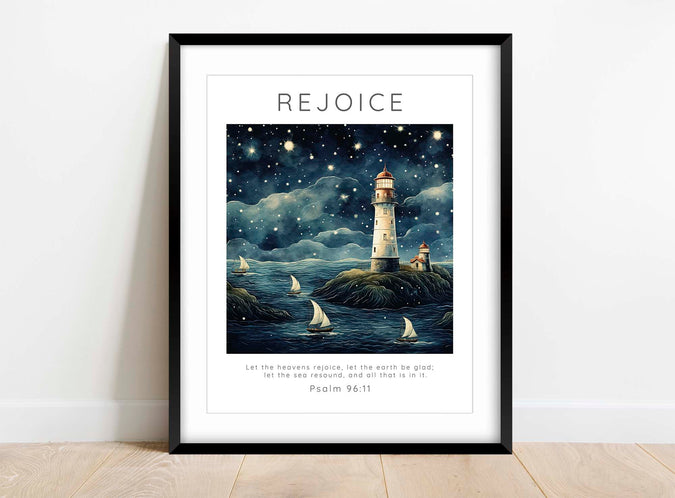 Let the Heavens Rejoice Lighthouse Scripture Print, Psalm 96 Poster ...