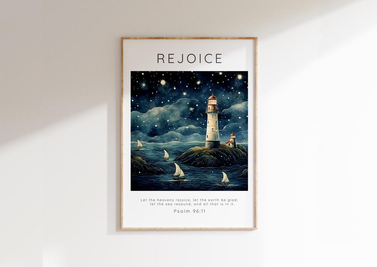 Let the Heavens Rejoice Lighthouse Scripture Print, Psalm 96 Poster ...