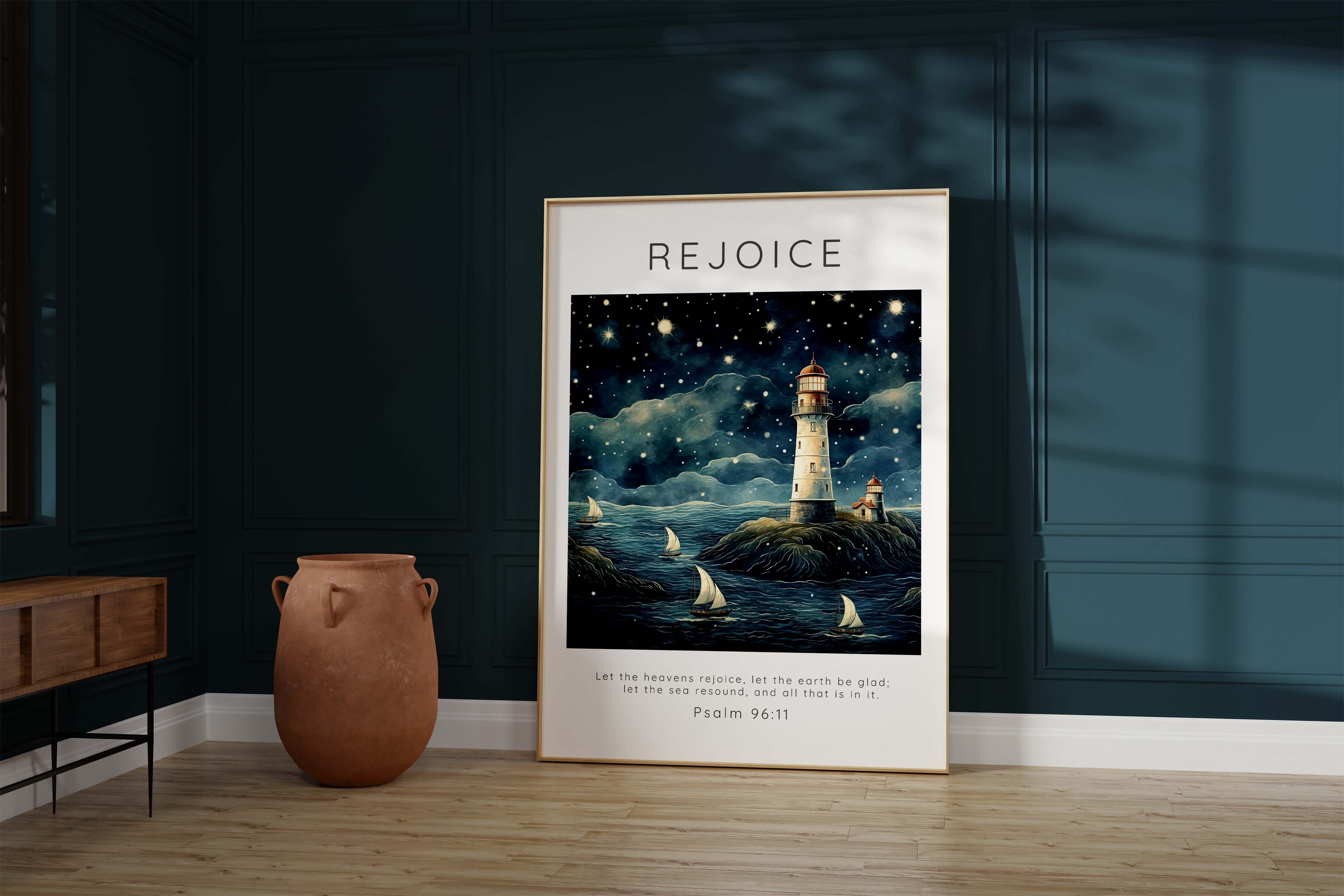 Let the Heavens Rejoice Lighthouse Scripture Print, Psalm 96 Poster ...