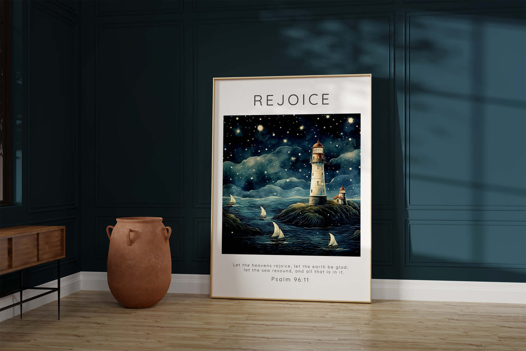 Let the Heavens Rejoice Lighthouse Scripture Print, Psalm 96 Poster ...
