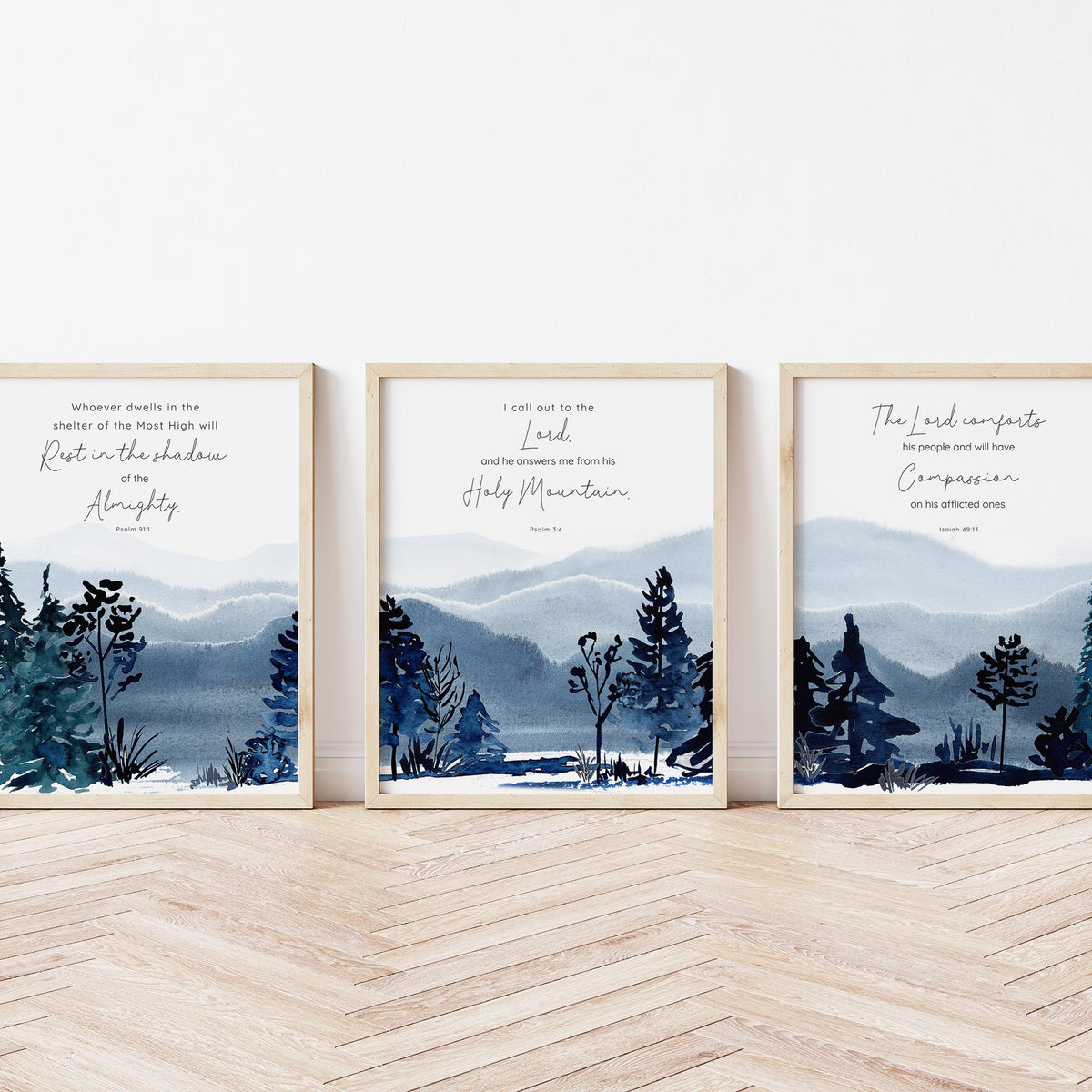 Mountain Bible Verse Print Set of 3, Comforting Scripture Wall Art ...