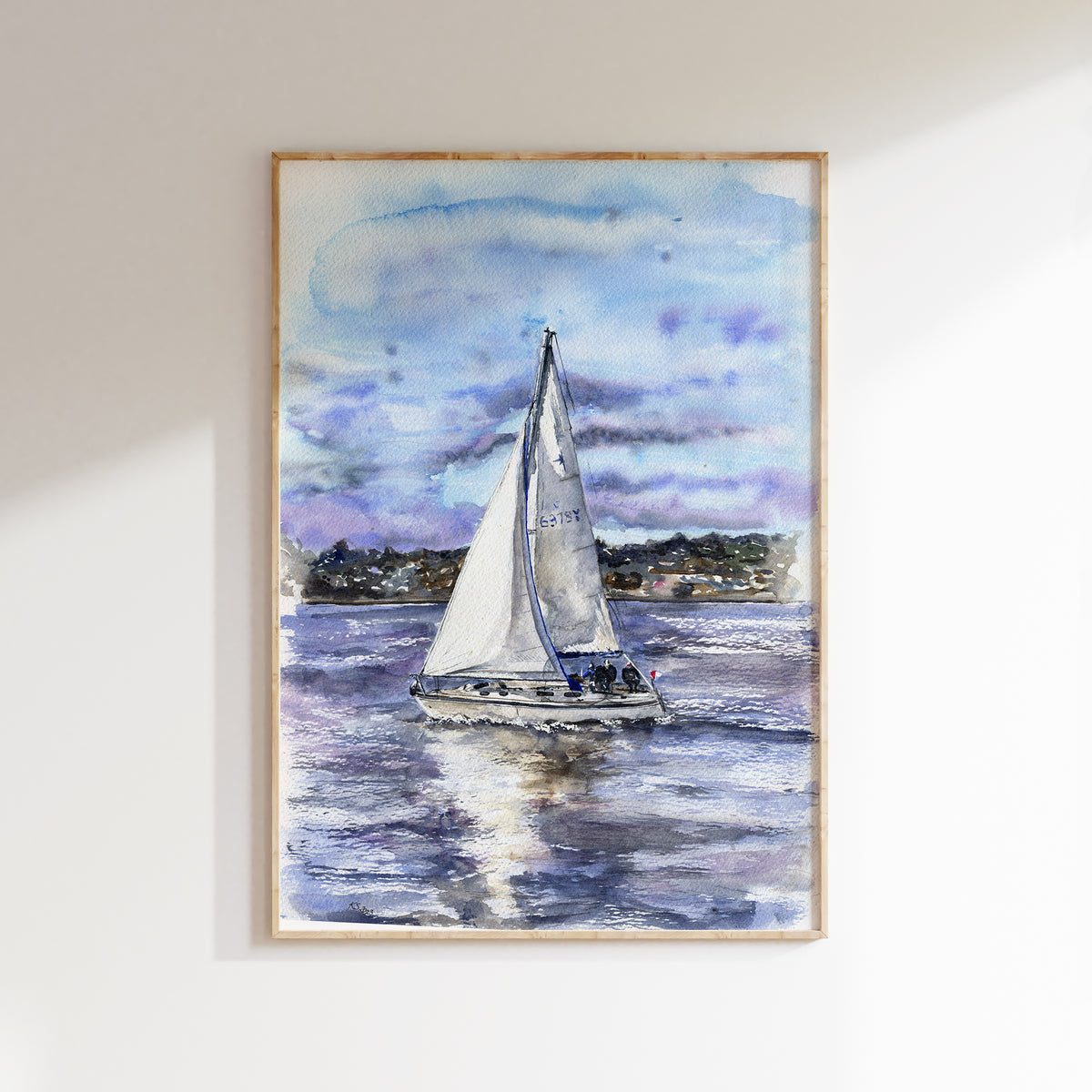 ‘Bay Breeze’ Yacht in Poole Bay Wall Art Print, Coastal Sailing Scene ...