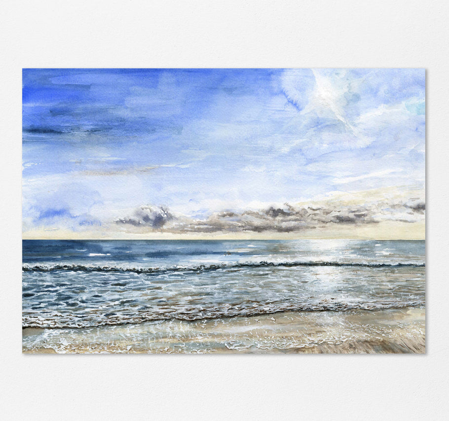 Sandbanks Seaside Beach Artwork, Seascape Wall Art Watercolour Print ...