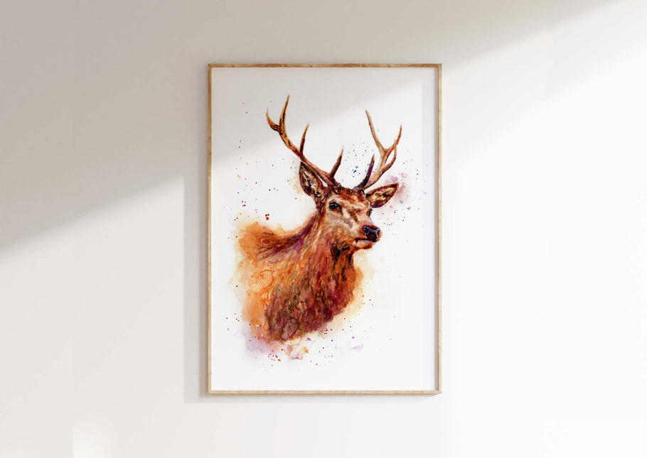 Stag Picture Rustic Home Decor, Deer Art Print Woodland Animal Waterco ...
