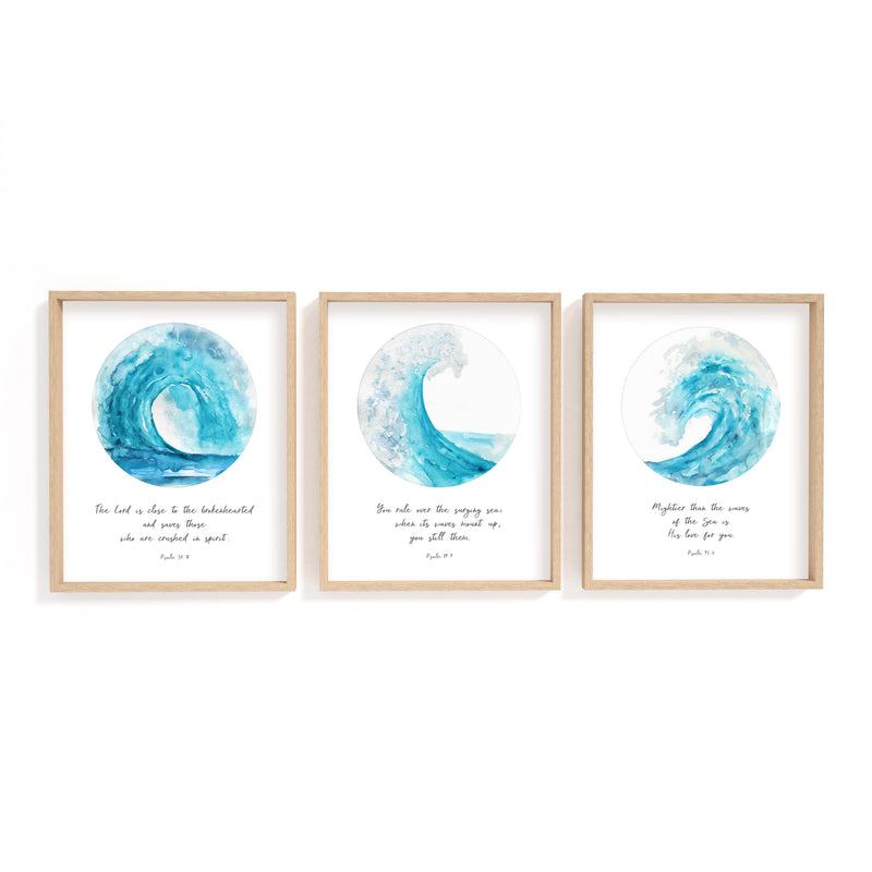 Ocean Wave Scripture Print Set, Christian Bible Verse Wall Art with Wa ...