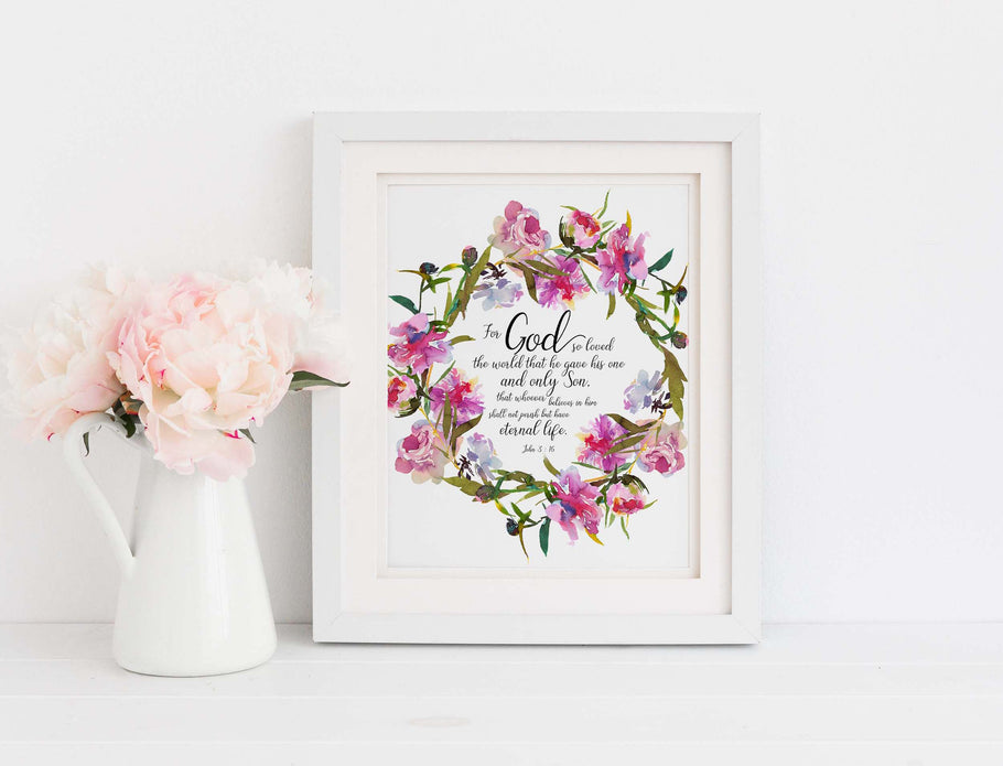 For God So Loved The World Bible Verse Wall Art, John 3 16 Christian S ...