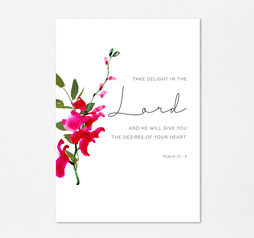 Take Delight in the Lord Bible Verse Print, Psalm 37 4 Wall Art Gift ...
