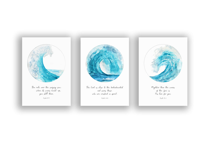 Ocean Themed Bible Verses Print Set, Watercolour Scripture Wall Art ...